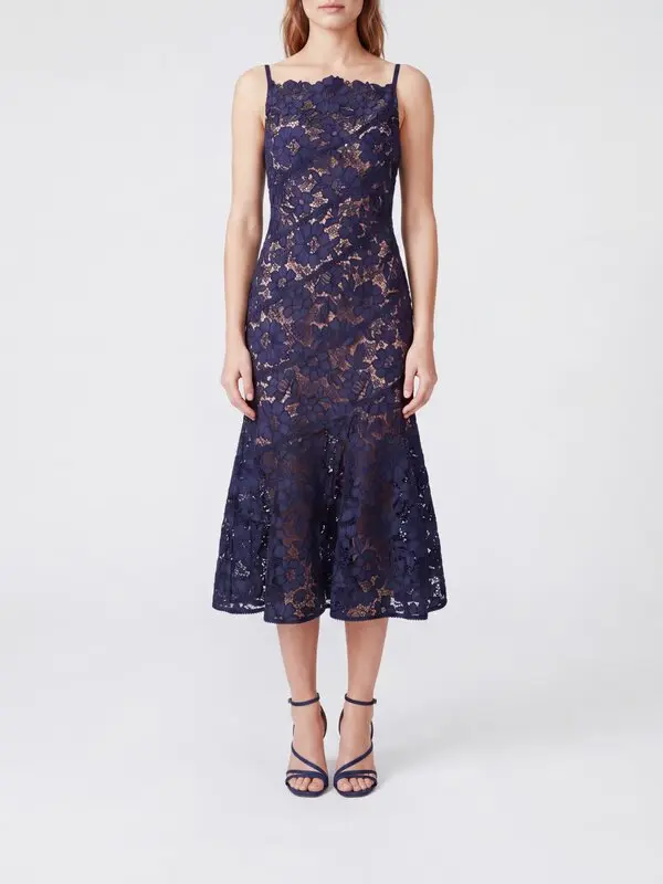 SELF-PORTRAIT Lace Midi Dress - Navy