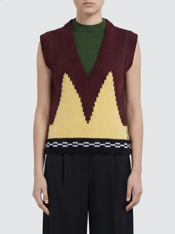 Marni Bicolour Abstract Pattern Wool Crewneck Waistcoat