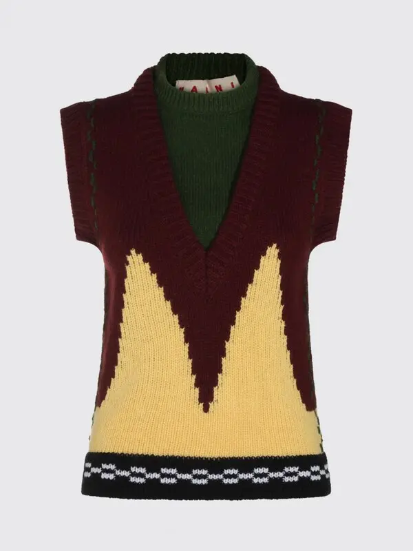 Marni Bicolour Abstract Pattern Wool Crewneck Waistcoat
