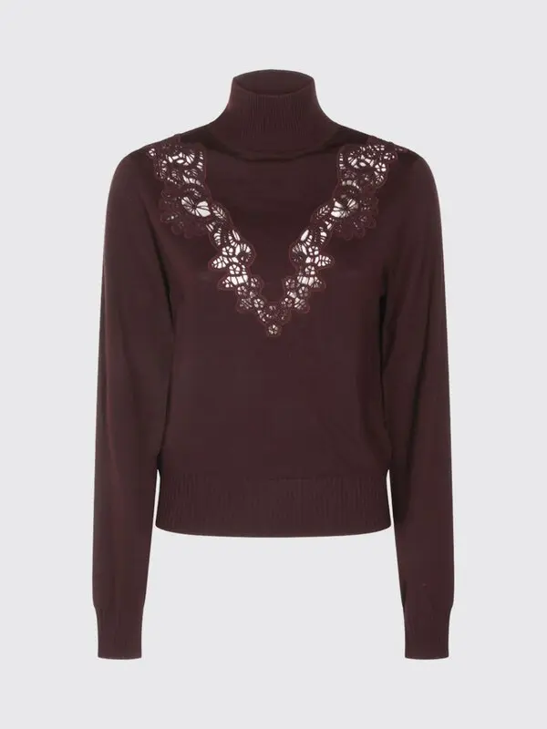 Zimmermann Turtleneck Sweater With Lace Detail - Mahogany