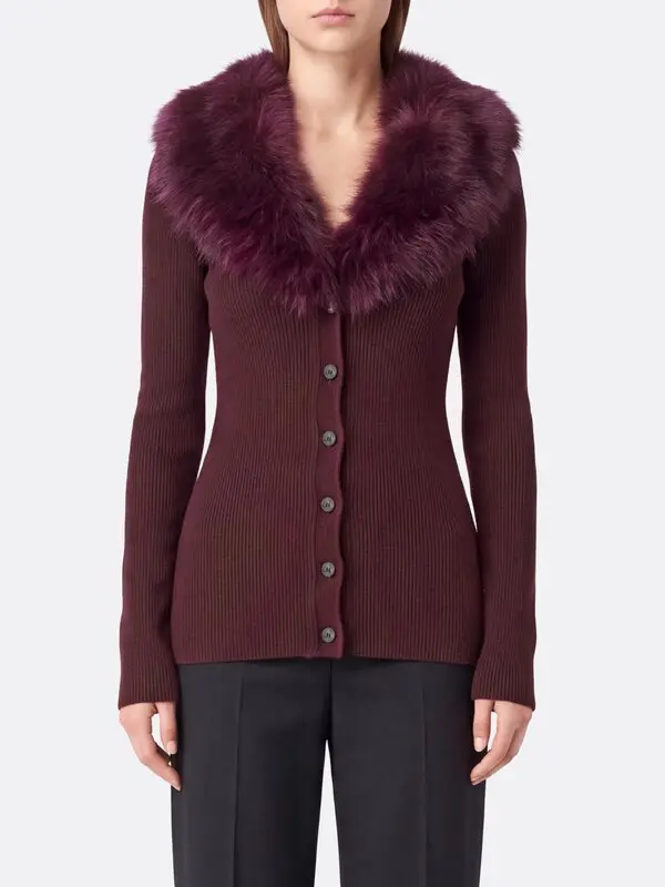 Blumarine Slim Fit Virgin Wool Cardigan - Burgundy