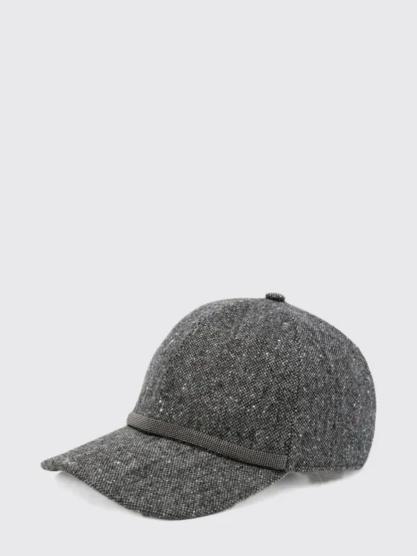 Brunello Cucinelli Wool Baseball Cap With Monili - Grey