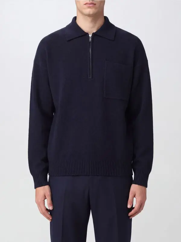 ROBERTO COLLINA Zip Up Sweater With Pocket - Blue