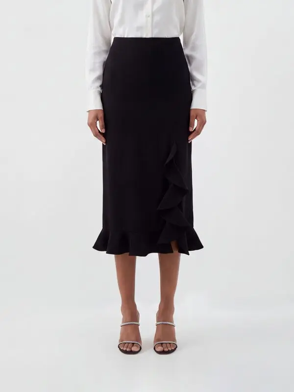 Moschino High-waisted Ruffled Crêpe Midi Pencil Skirt