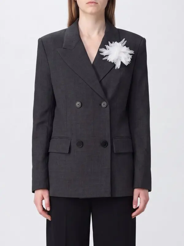 SELF-PORTRAIT Double-breasted Jacket With Floral Appliqu - Grey
