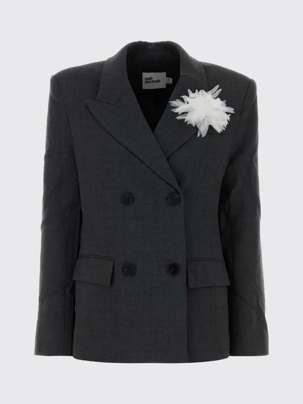 SELF-PORTRAIT Double-breasted Cropped Blazer With Flower Embellishment