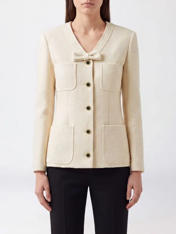 Alessandra Rich Cropped Cotton-blend Blazer With Bow Detail