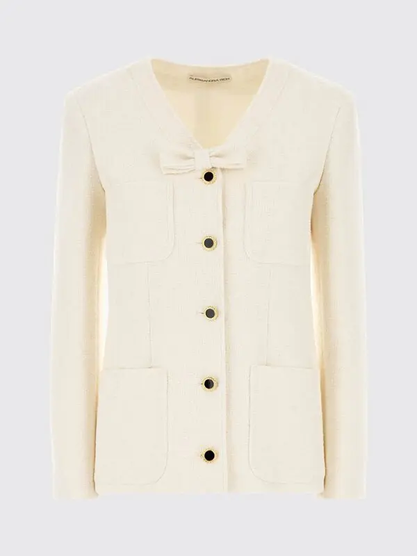 Alessandra Rich Cropped Cotton-blend Blazer With Bow Detail