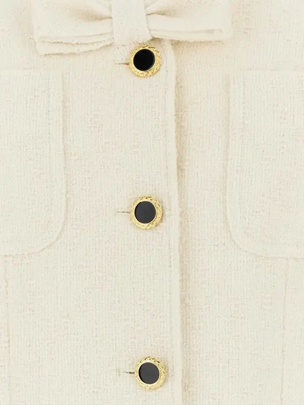 Alessandra Rich Cropped Cotton-blend Blazer With Bow Detail