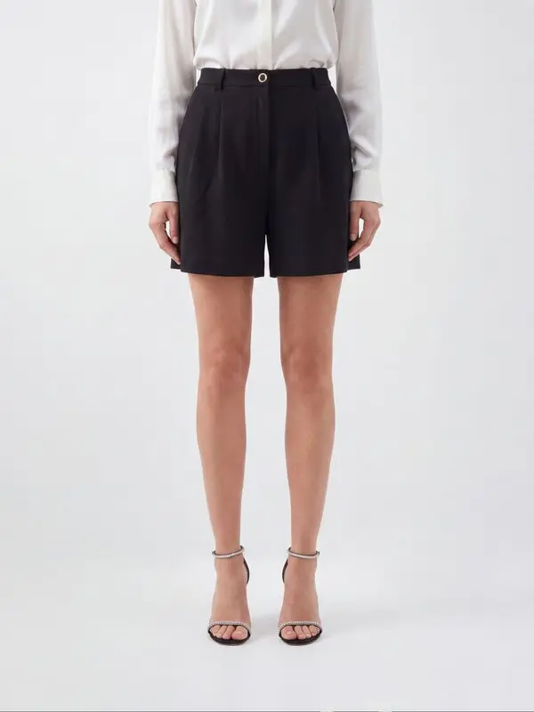 Alessandra Rich Mid-rise Pleated Wool-blend Shorts