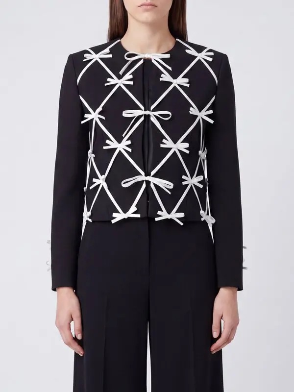 Moschino Virgin Wool Bow Embellished Cropped Blazer