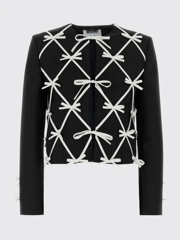 Moschino Virgin Wool Bow Embellished Cropped Blazer