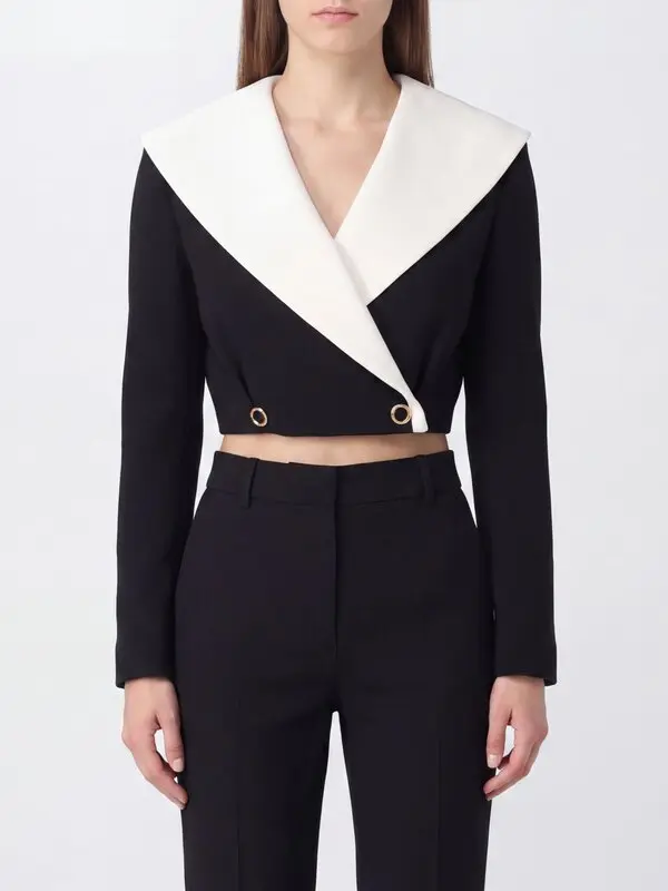 Alessandra Rich Bi-color Cropped Virgin Wool Blazer