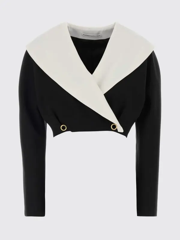 Alessandra Rich Bi-color Cropped Virgin Wool Blazer