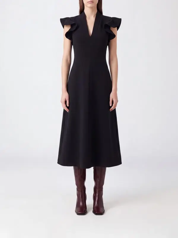 Moschino Sleeveless V-neck Flared Midi Cocktail Dress In Crêpe