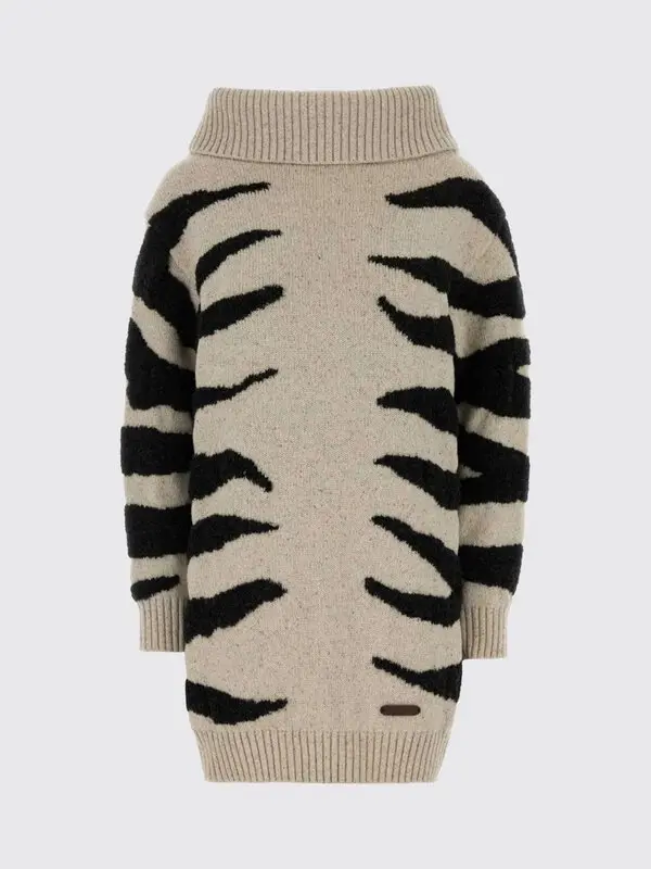 Moschino Zebra-print Wool-blend Turtleneck Mini Dress - Ivory