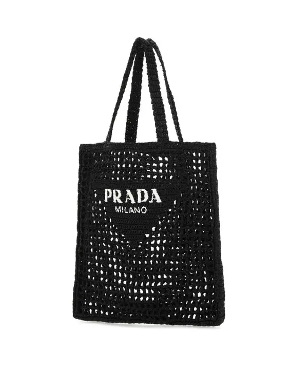 Prada Crocheted Tote Bag With Embroidered Logo