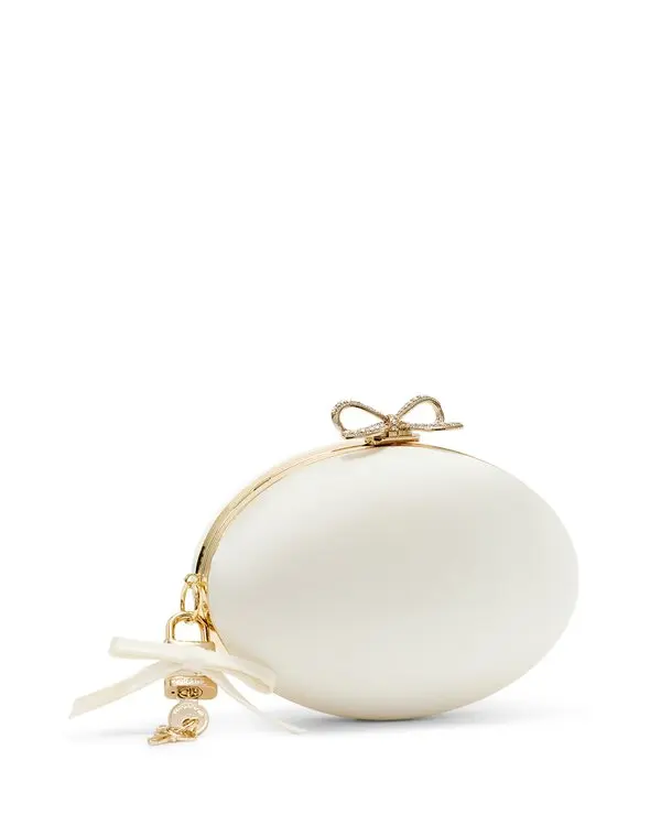SELF-PORTRAIT Mini Satin Oval Clutch - Cream