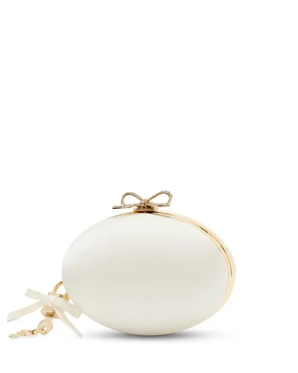 SELF-PORTRAIT Mini Satin Oval Clutch - Cream