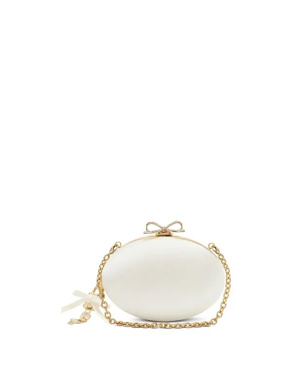 SELF-PORTRAIT Mini Satin Oval Clutch - Cream