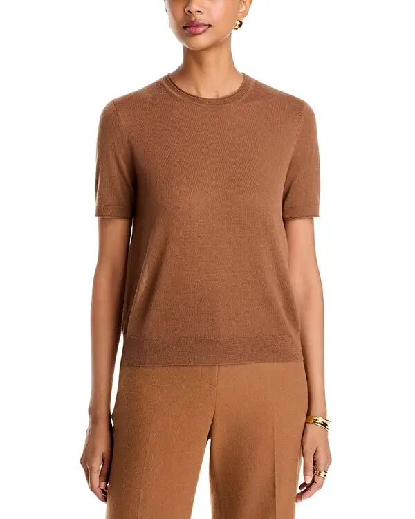 Lafayette 148 New York Cashmere Crewneck Short Sleeve Sweater - Vicuna