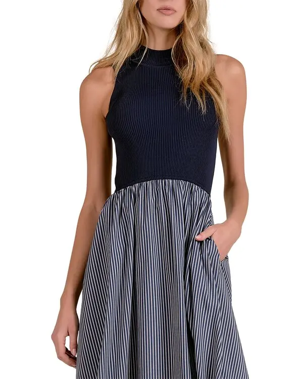 Elan Mock Neck Sleeveless Dress - Blue Stripe