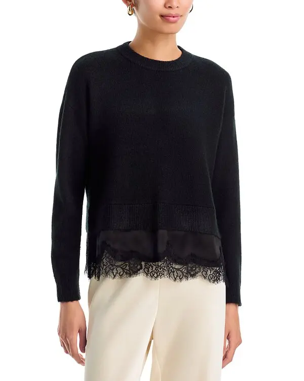 Aqua Aries Layered Look Crewneck Sweater Exclusive - Black