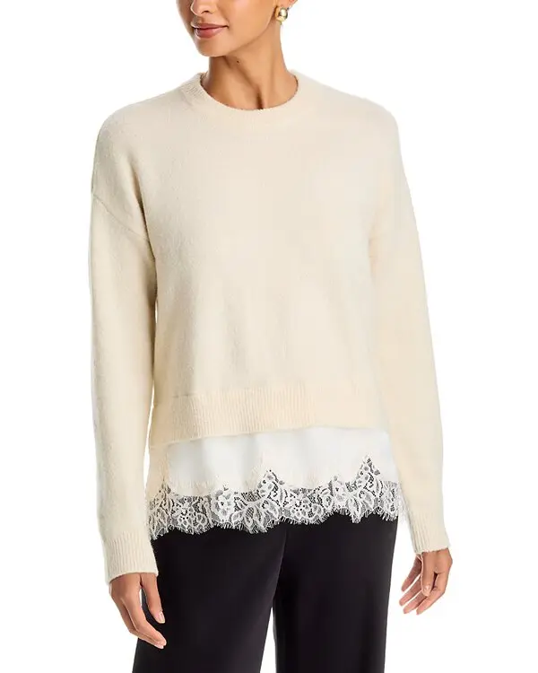 Aqua Aries Layered Look Crewneck Sweater Exclusive - Cream