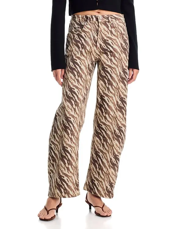 Aqua High Rise Zebra Print Wide Leg Jeans - Chocolate