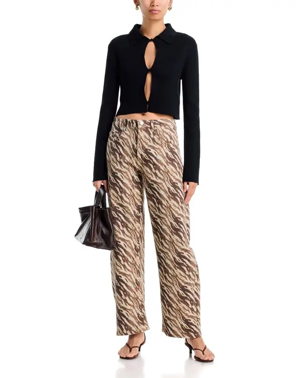 Aqua High Rise Zebra Print Wide Leg Jeans