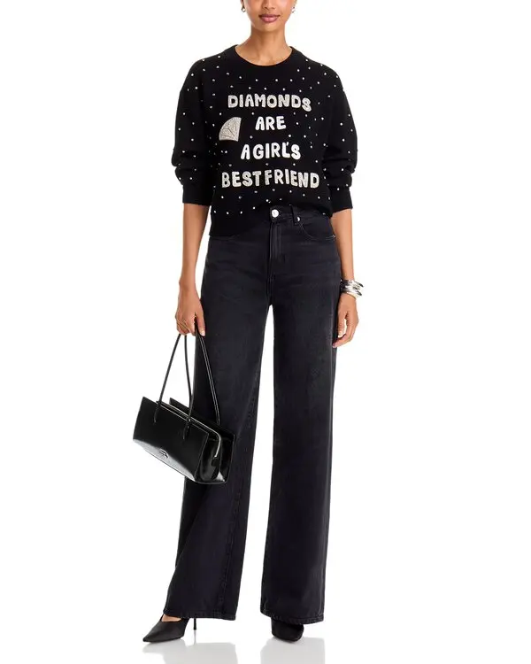 Alice + Olivia Perry Wool Blend Embroidered Rhinestone Sweater