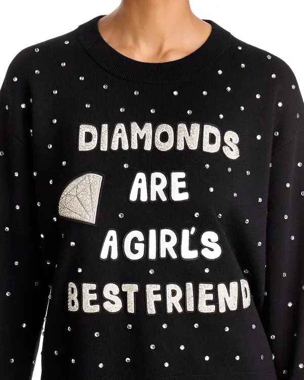 Alice + Olivia Perry Wool Blend Embroidered Rhinestone Sweater