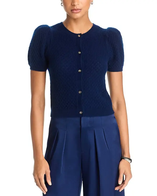 Alice + Olivia Sabine Puffed Sleeve Cashmere Blend Cardigan - Midnight Blue