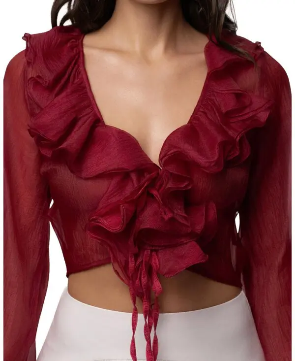 JLUXLABEL Delilah Ruffled Sheer Tie-front Top