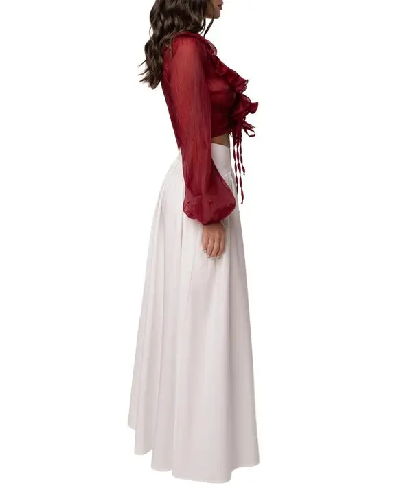 JLUXLABEL Delilah Ruffled Sheer Tie-front Top