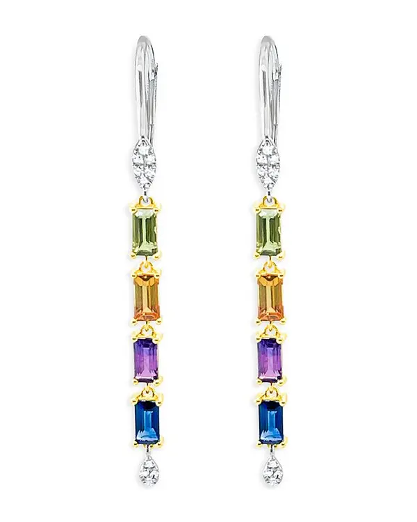 Meira T 14k White & Yellow Rainbow Sapphire & Diamond Linear Drop Earrings - Gold