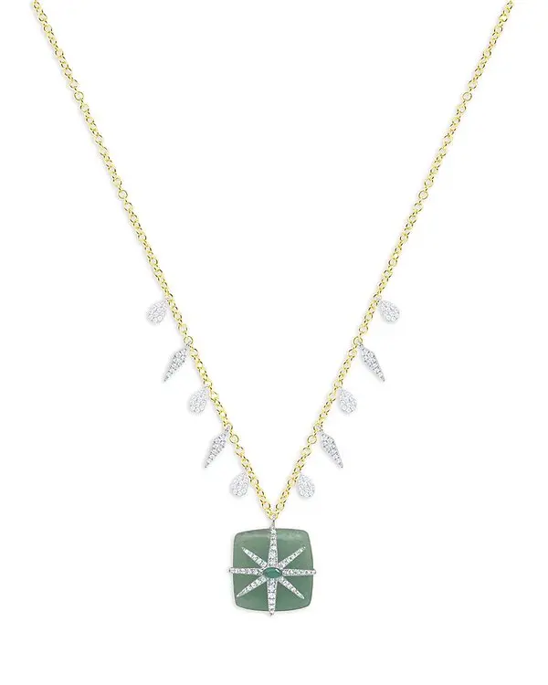 Meira T 14k White & Yellow Jade, Emerald & Diamond Star Pendant Necklace, 16 - Gold