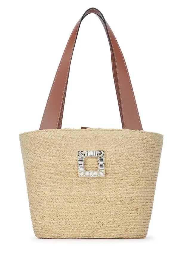 ROGER VIVIER Small Straw Basket Clutch - C600naturales018cognacscuro