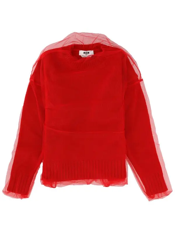 MSGM Sheer Overlay Knit Sweater - Red