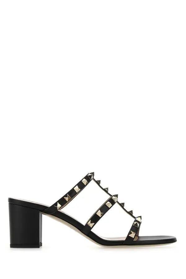Valentino Garavani Rockstud Leather Mules With 7 Cm Heel - Black