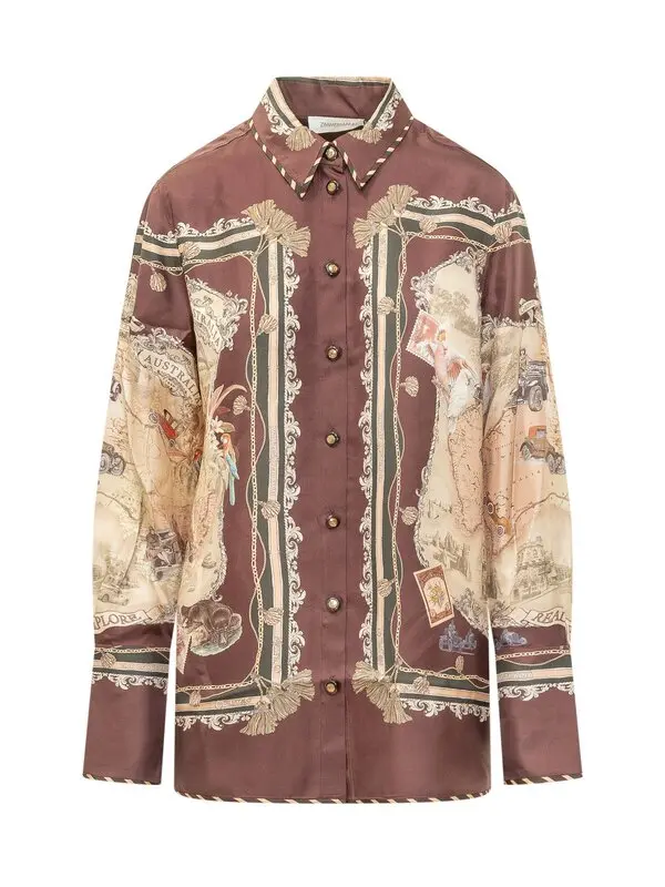 Zimmermann Valiant Twill Shirt With Scarf Detail - Plum Scarf