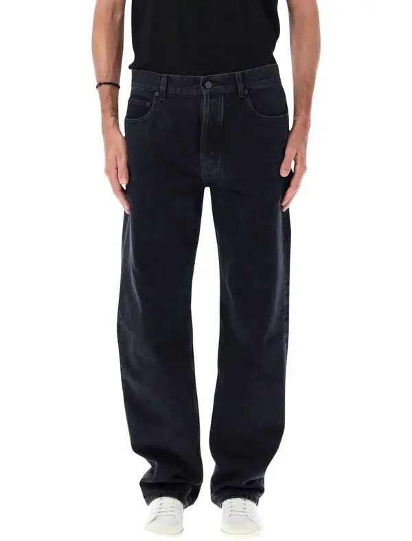 Saint Laurent Mid-rise Relaxed Taper Jeans With Embossed Jacron - Nero