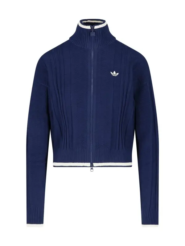 Adidas Zip-up Knit Mock Neck Sweater - Blue