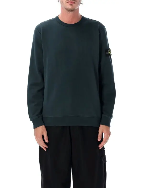 Stone Island Organic Cotton Crewneck Sweatshirt With Removable Badge - Verde Scuro