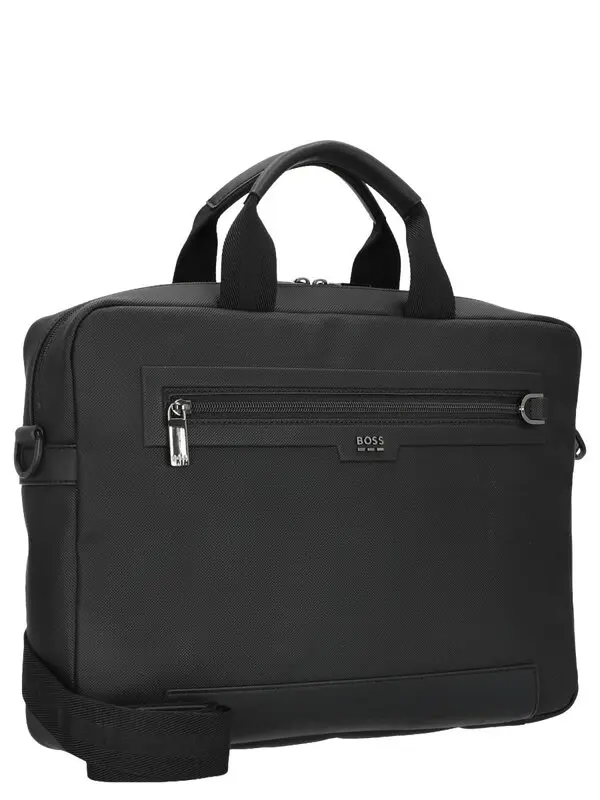 BOSS Textured Briefcase With Top Handles And Shoulder Strap