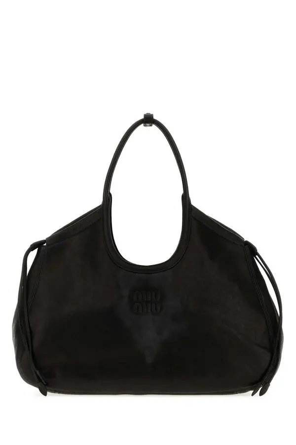 Miu Miu Nappa Leather Ivy Shopping Handbag, 40 Cm Width, 15 Cm Height, 19 Cm Depth, 22 Cm Handle Height - Black