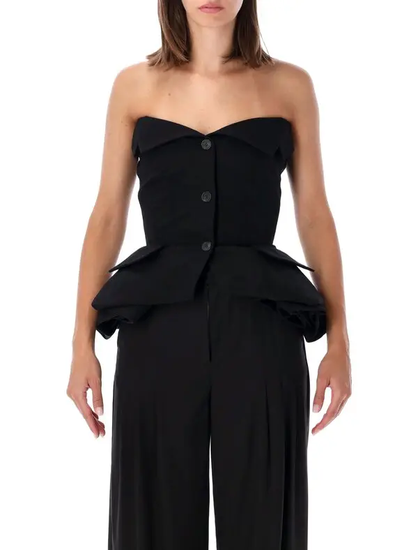 Magda Butrym Strapless Peplum Button-front Top - Nero