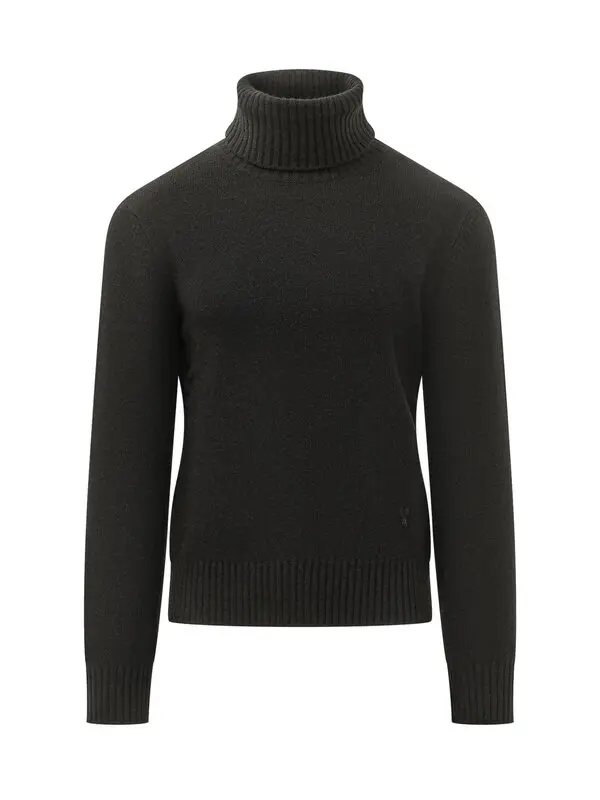 AMI Paris Ribbed Turtleneck Sweater - Noir