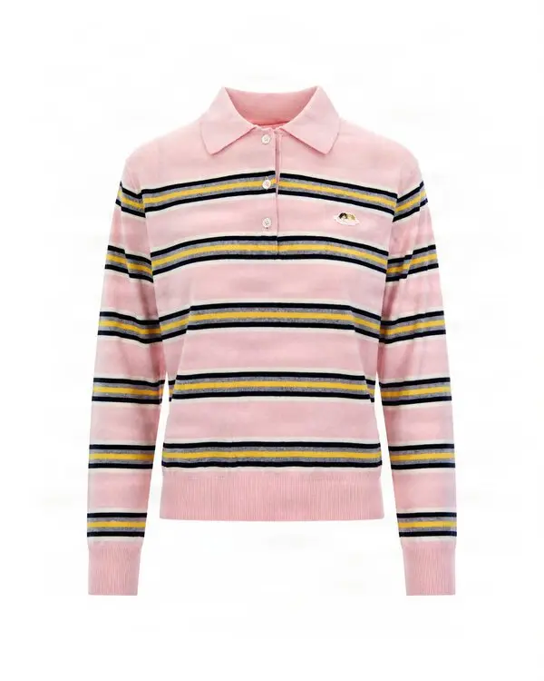 Fiorucci Striped Long Sleeve Knit Polo Sweater