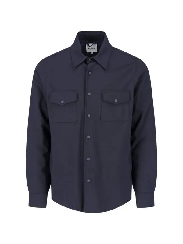 Aspesi Button-front Overshirt With Chest Pockets - Blue